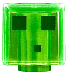 Minifigure, Head, Modified Cube with Pixelated Dark Green Eyes and Mou ...