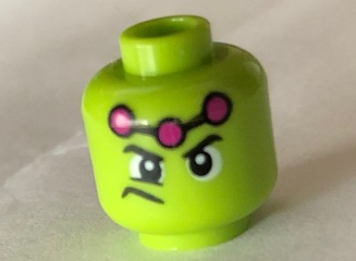 Minifigure, Head Male Wide Eyes, Frown to Side, Three Magenta Dots Pat ...