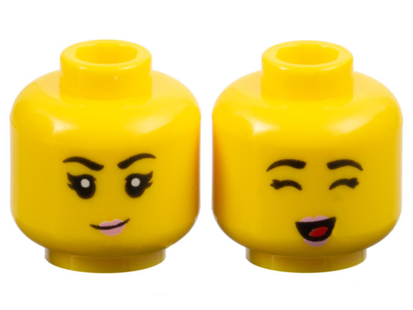 Minifigure, Head Dual Sided Female Black Eyebrows, Bright Pink Lips, S ...