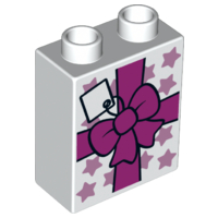 Duplo, Brick 1 x 2 x 2 with Bottom Tube with Present / Gift with Bow a ...